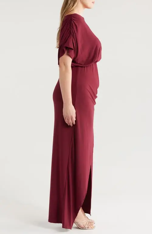 24seven Comfort Apparel Batwing Sleeve Jersey Dress - Burgundy |  Editorialist