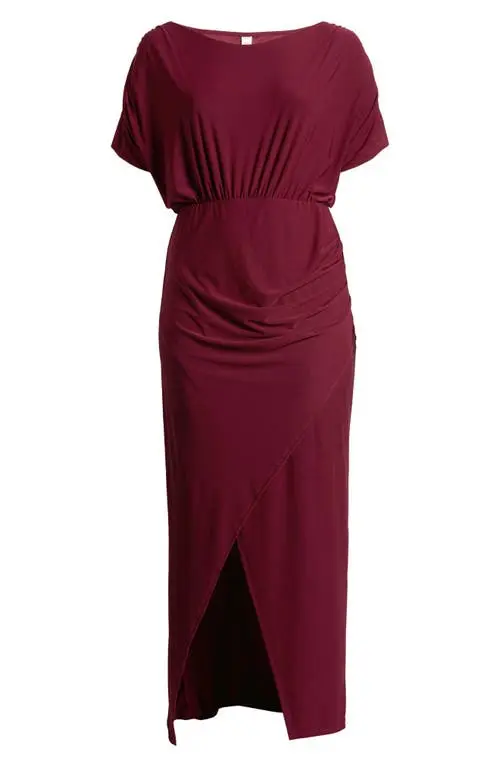 24seven Comfort Apparel Batwing Sleeve Jersey Dress - Burgundy |  Editorialist