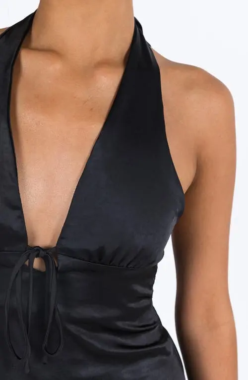 Princess Polly Lanier Satin Halter Minidress - Black