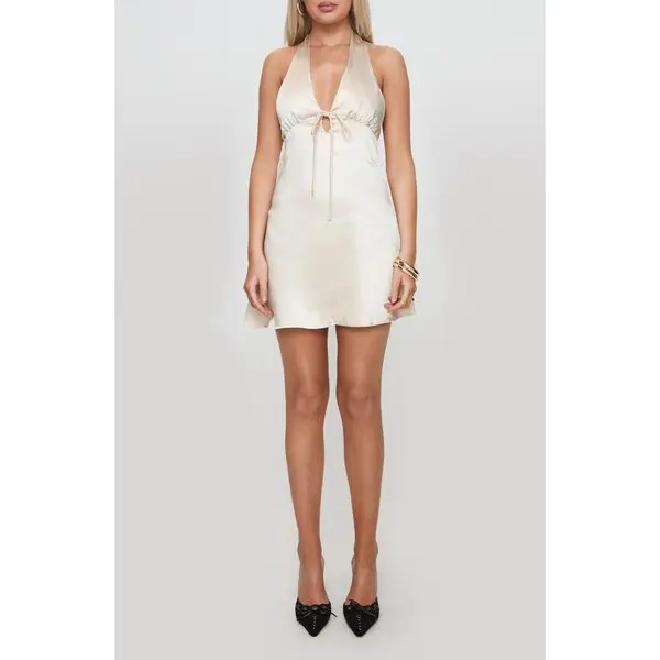 Princess Polly Lanier Satin Halter Minidress - Champagne