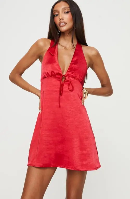 Princess Polly Lanier Satin Halter Minidress - Red | Editorialist