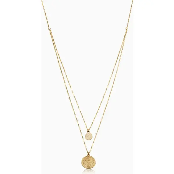 ORADINA 14k Greek Medallion Layered Necklace - Yellow Gold