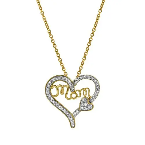 LUVMYJEWELRY 10k Gold Heart Diamond Pendant Necklace - 10k Yellow Gold