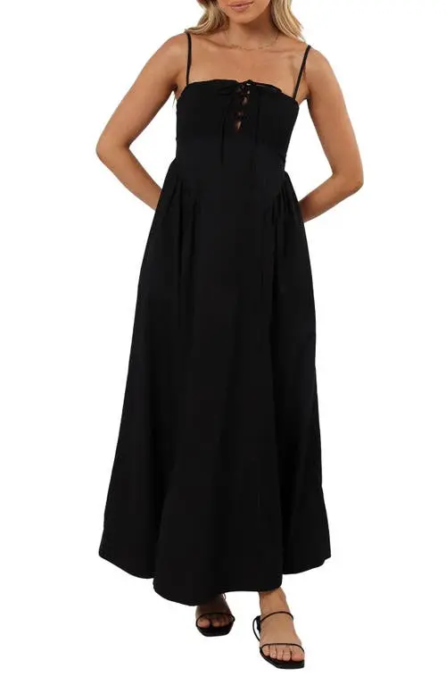 Petal & Pup Alena Tie Back Maxi Dress - Black | Editorialist