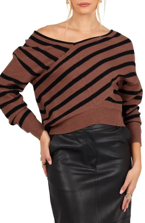 PETAL & PUP Lynette Crisscross Striped Sweater - Black/ Tan