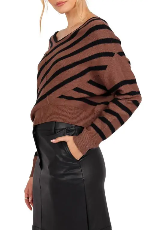 PETAL & PUP Lynette Crisscross Striped Sweater - Black/ Tan
