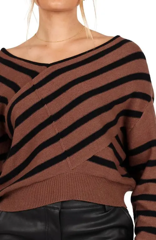 PETAL & PUP Lynette Crisscross Striped Sweater - Black/ Tan