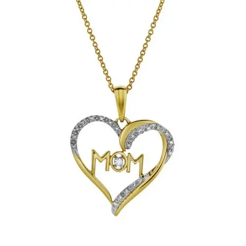 LUVMYJEWELRY 10k Gold Diamond Mom Heart Pendant Necklace - 10k Yellow Gold