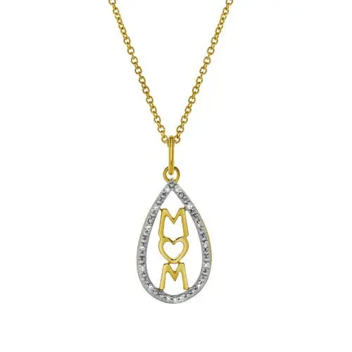 LUVMYJEWELRY Diamond Mom Teardrop Pendant Necklace - 10k Yellow Gold