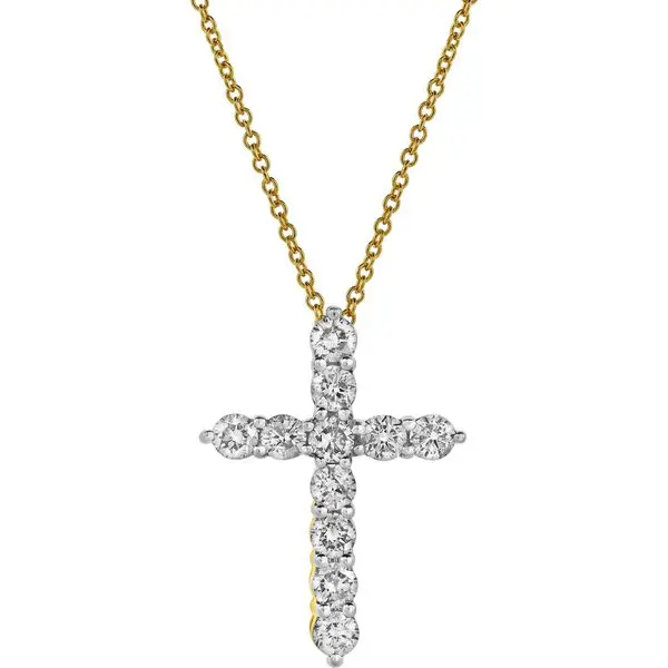 LUVMYJEWELRY Cross Diamond Pendant Necklace - 10k Yellow Gold