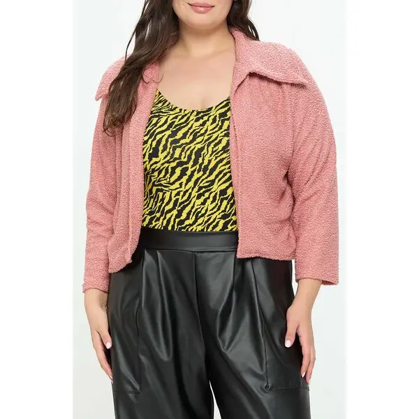 L I V D Erica Faux Shearling Crop Jacket - Mauve