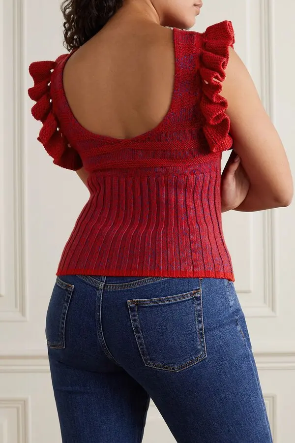Victoria Beckham Ruffled Ribbed Wool-blend Tank