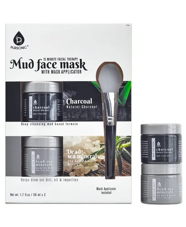 PURSONIC 2 Pack Facial Therapy Mud Face Mask With Mask Applicator - Grey