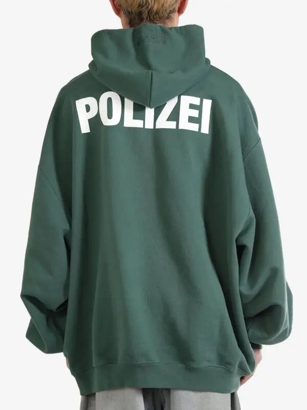 Vetements Polizei Print Hoodie In Green - 68% Off | Editorialist