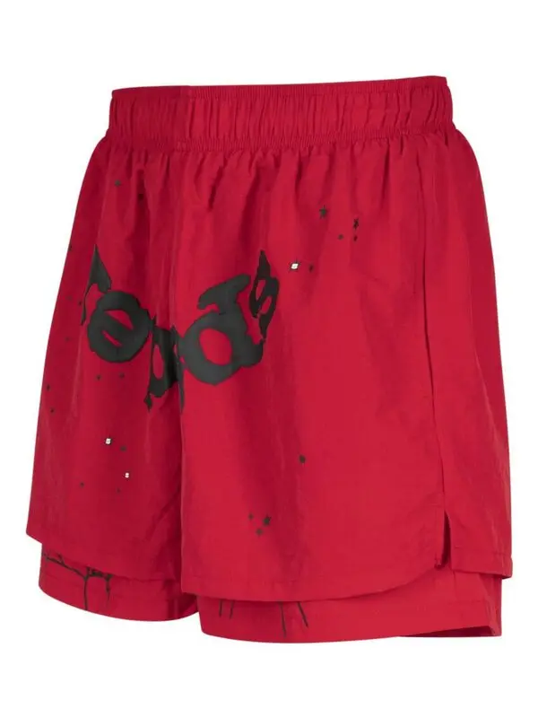SP5DER Og Web Double Layer Shorts - Red