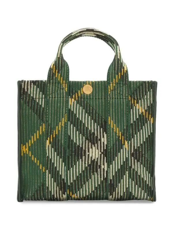 Burberry Check Pattern Knit Tote Bag - Green