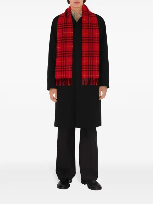 Burberry Checked Cashmere Scarf - Red