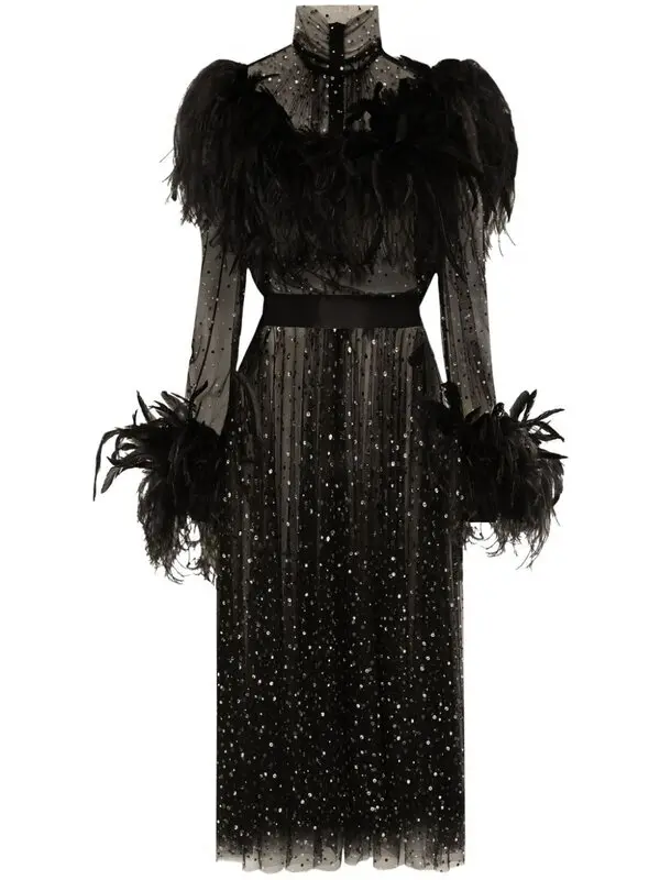 Dolce & Gabbana Feather-trim Rhinestone Embellished Dress