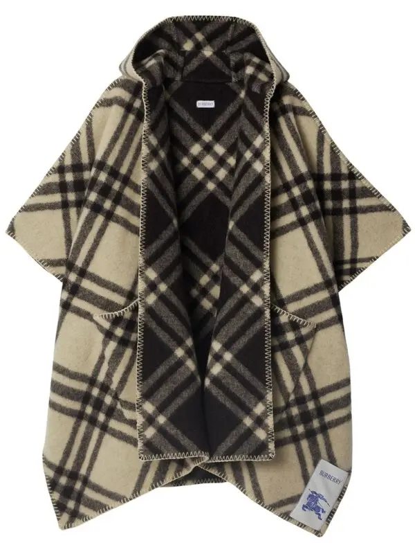 Burberry Reversible Checkered Wool Cape - Neutrals