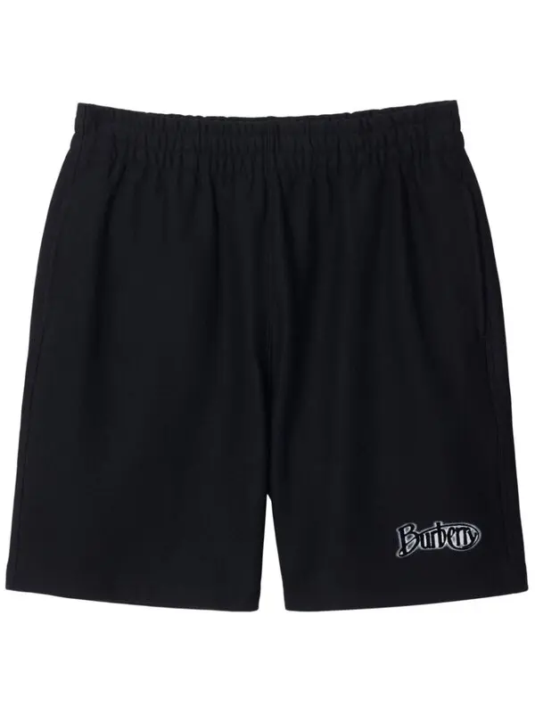 Burberry Flocked-logo Cotton-blend Shorts - Black
