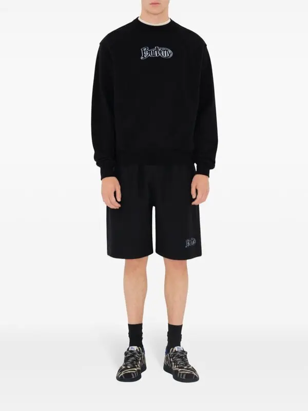 Burberry Flocked-logo Cotton-blend Shorts - Black