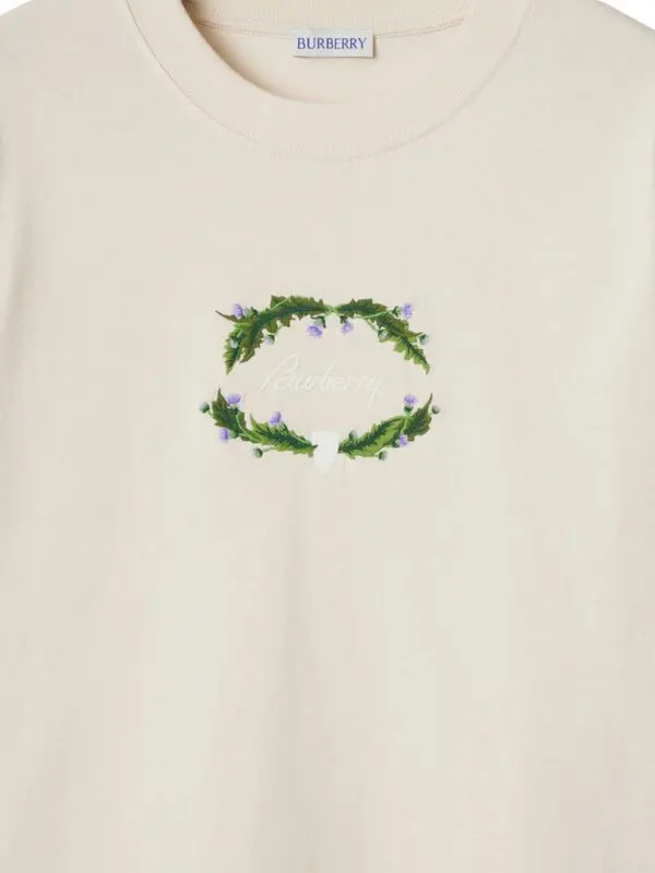 Burberry Logo-embroidered Cotton T-shirt - Neutrals