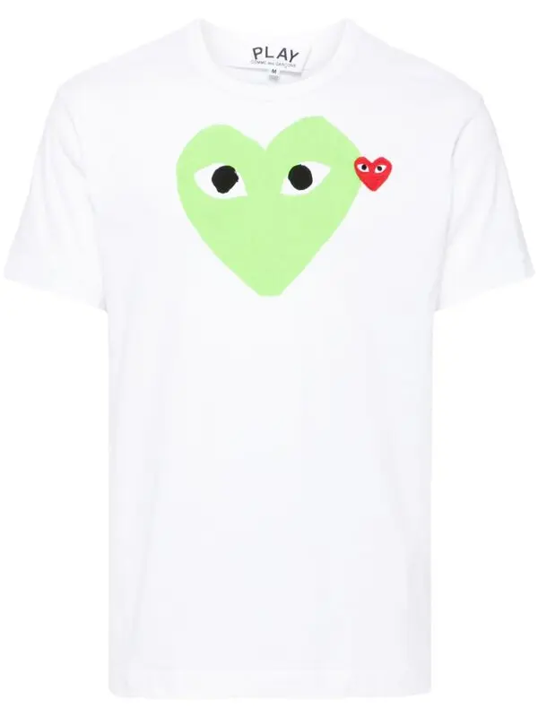Play Comme Des Garcon Signature Heart Motif Cotton T-shirt - White