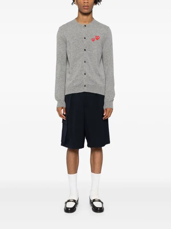 Play Comme Des Garcon Heart-patch Wool Cardigan - Grey