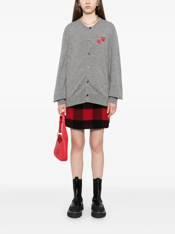 Play Comme Des Garcon Heart-patch Wool Cardigan - Grey