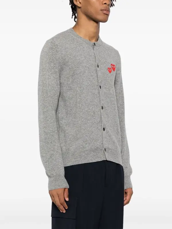 Play Comme Des Garcon Heart-patch Wool Cardigan - Grey