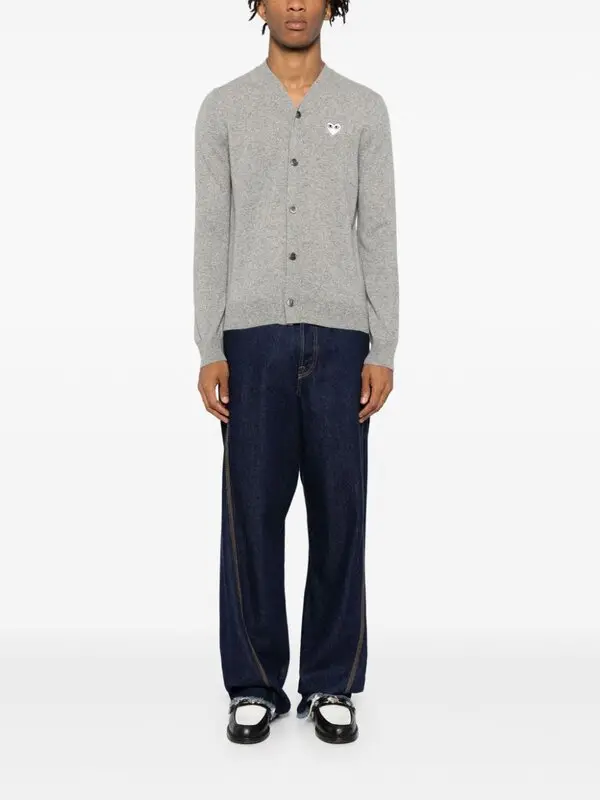 Play Comme Des Garcon Heart-motif Wool Cardigan - Grey