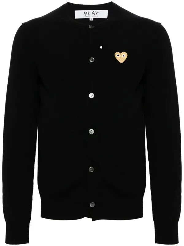 Play Comme Des Garcon Heart-patch Wool Cardigan - Black