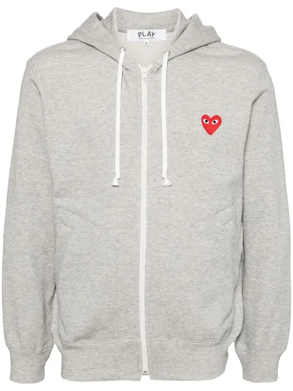 Play Comme Des Garcon Zipped Hoodie With Heart Motif - Grey