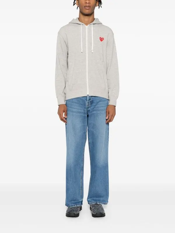 Play Comme Des Garcon Zipped Hoodie With Heart Motif - Grey