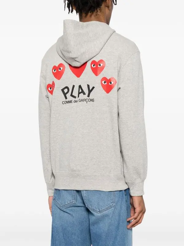 Play Comme Des Garcon Zipped Hoodie With Heart Motif - Grey