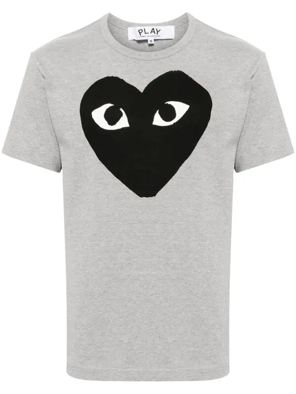 Play Comme Des Garcon Signature Heart Print Cotton T-shirt - Grey