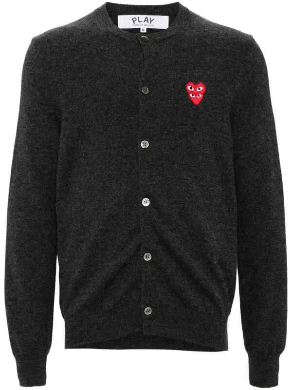 Play Comme Des Garcon Heart-patch Wool Cardigan - Grey