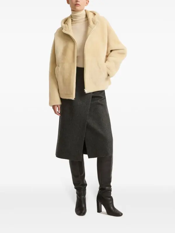 YVES SALOMON Hooded Shearling Jacket - Neutrals