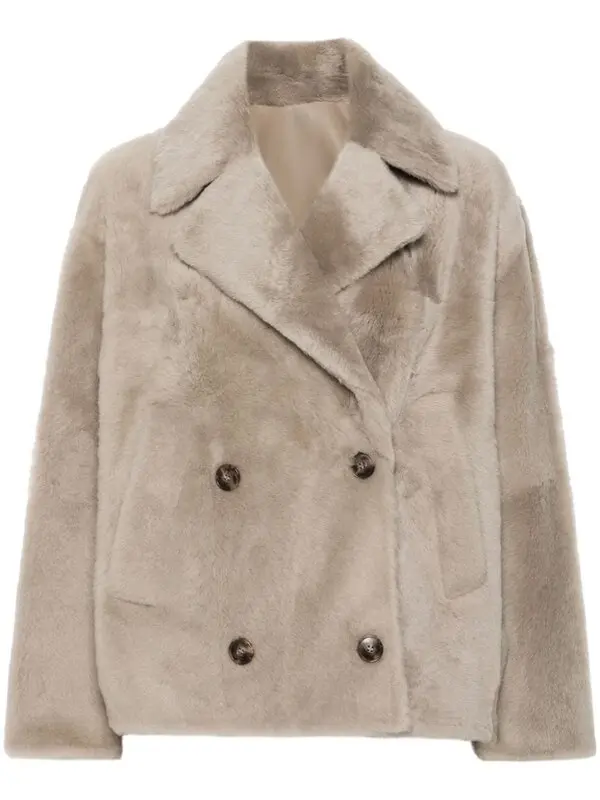 YVES SALOMON Double-breasted Lamb Fur Jacket - Grey