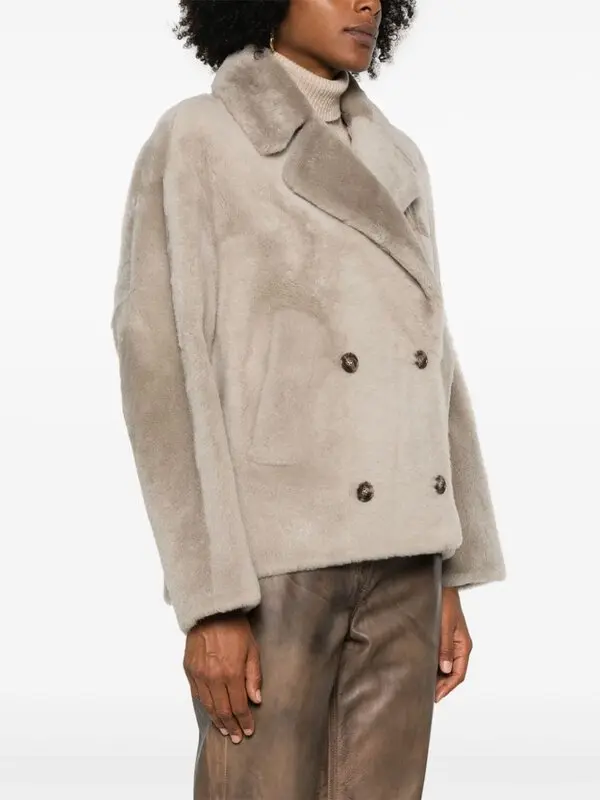 YVES SALOMON Double-breasted Lamb Fur Jacket - Grey