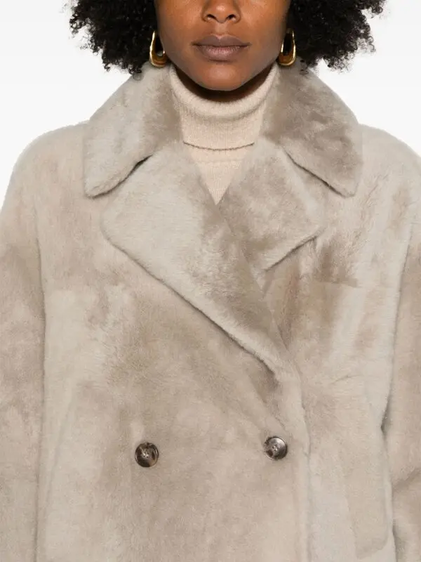 YVES SALOMON Double-breasted Lamb Fur Jacket - Grey