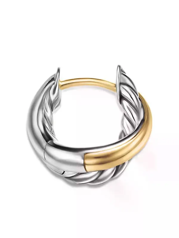David Yurman 18kt Yellow Gold Crossover Hoop Earrings - Silver