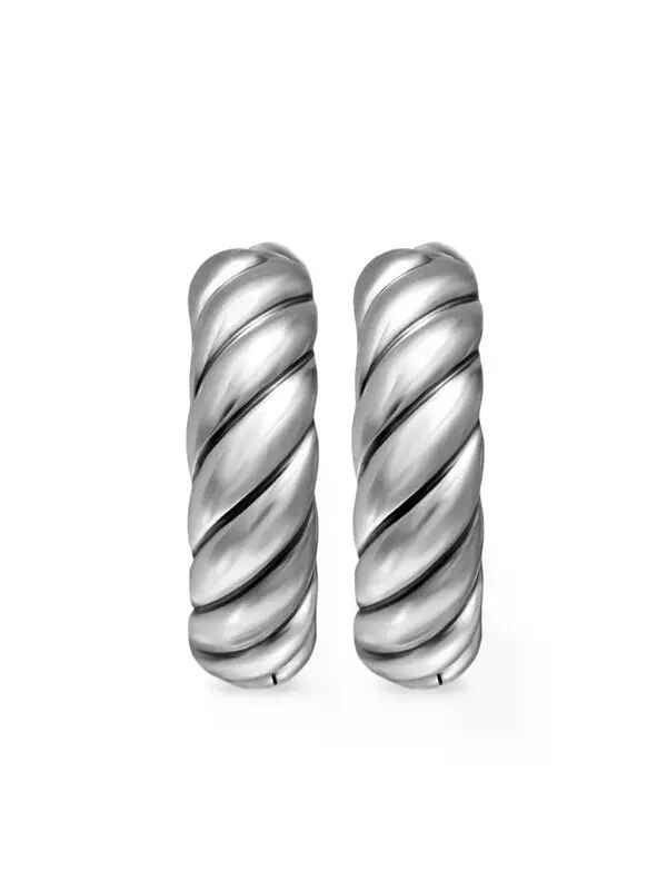 David Yurman Sterling Sculpted Cable Hoop Earrings - Silver