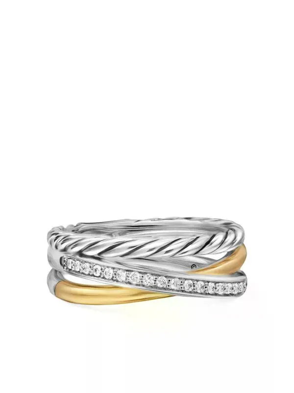 David Yurman 18kt Yellow Gold Crossover Diamond Ring - Silver