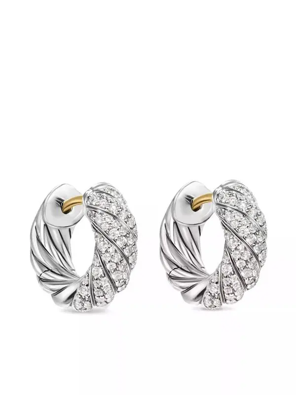 David Yurman Sterling Diamond Hoop Earrings - Silver