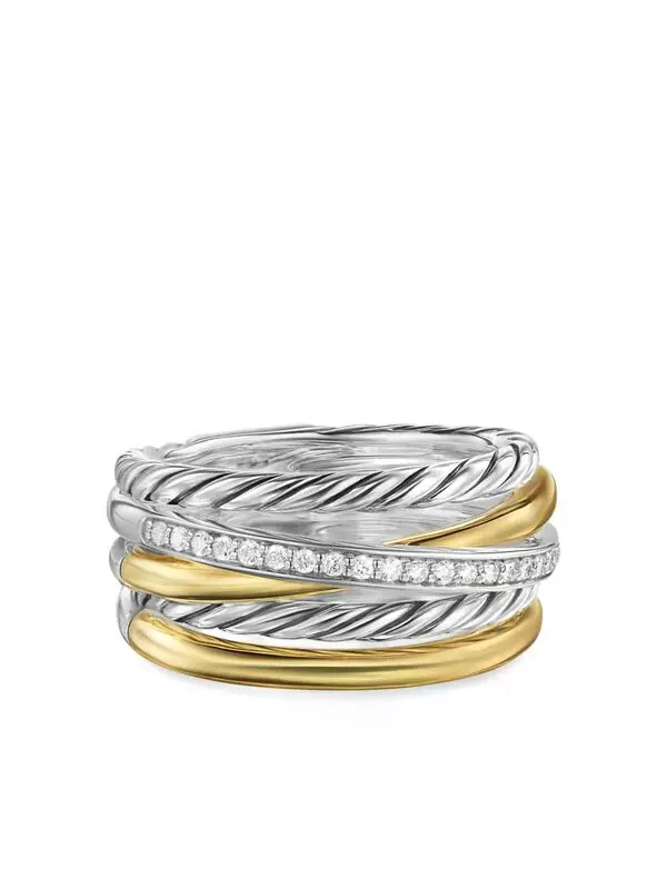 David Yurman 18kt Yellow Gold Crossover Five Row Diamond Ring - Silver