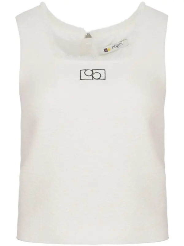 Ports 1961 Logo-embroidered Tweed Top - White
