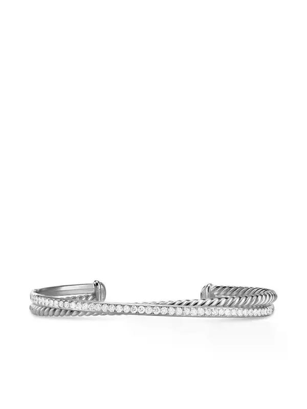 David Yurman Sterling Crossover Two Row Diamond Bracelet - Silver