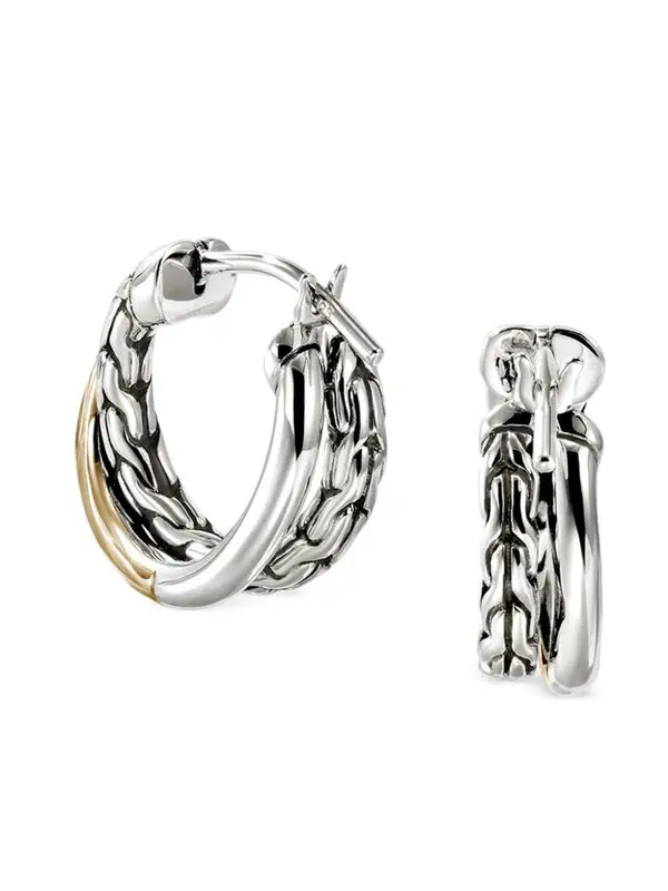 John Hardy 14kt Gold Jh Essential Crossover Hoop Earrings - Silver