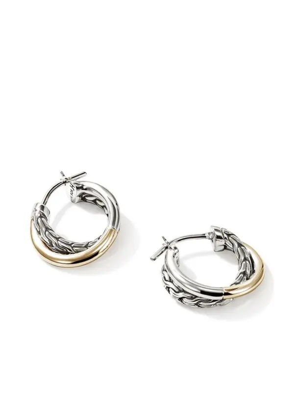 John Hardy 14kt Gold Jh Essential Crossover Hoop Earrings - Silver